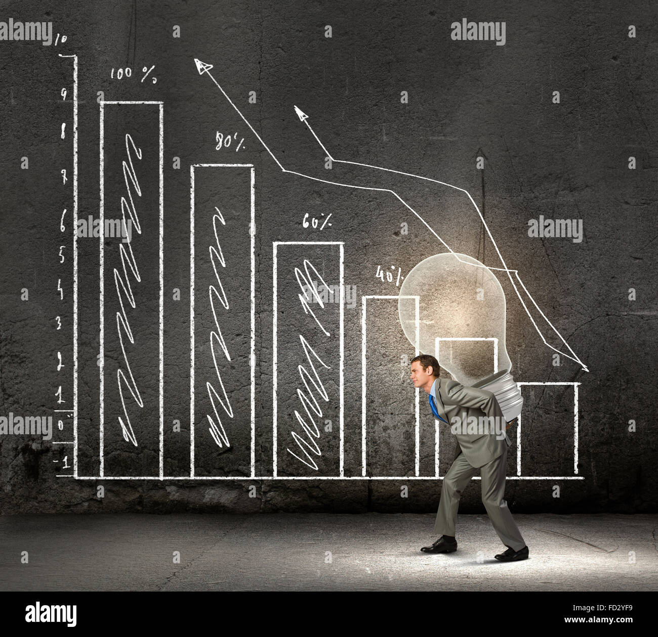 Young businessman carrying light bulb on back Stock Photo - Alamy