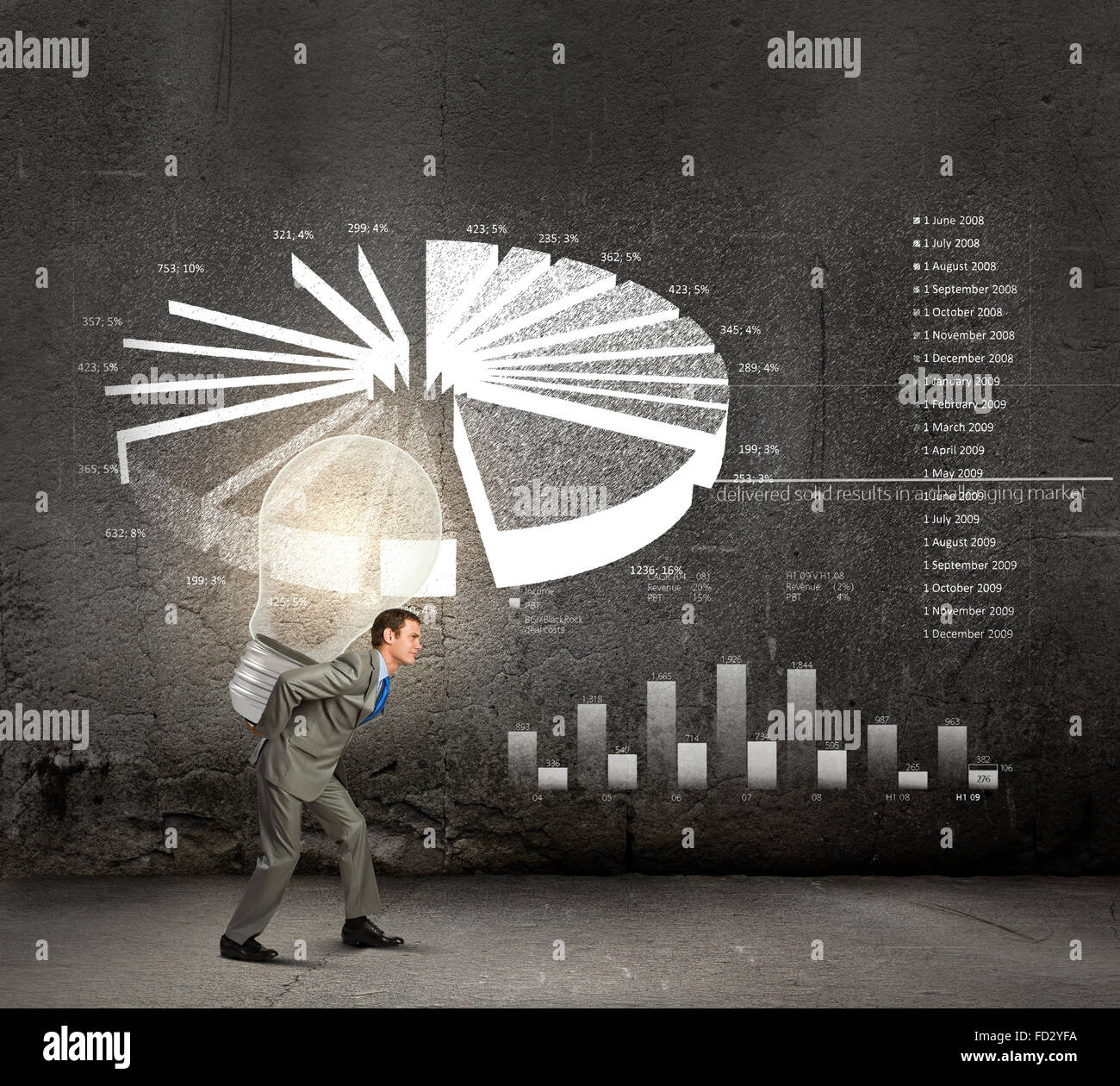 Young businessman carrying light bulb on back Stock Photo - Alamy