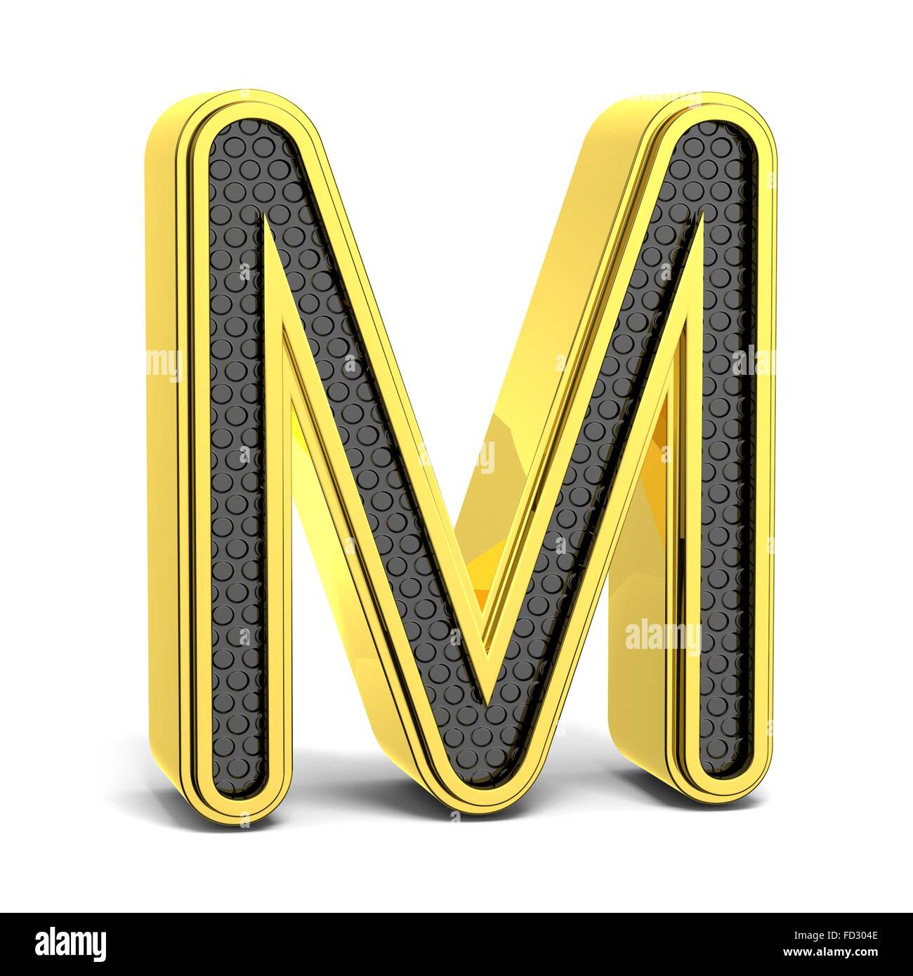Golden and black round alphabet. Letter M. 3D render illustration ...
