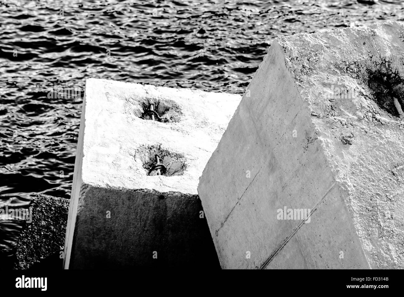 View of Artificial Dock Concrete Blocks Against Sea Stock Photo - Alamy