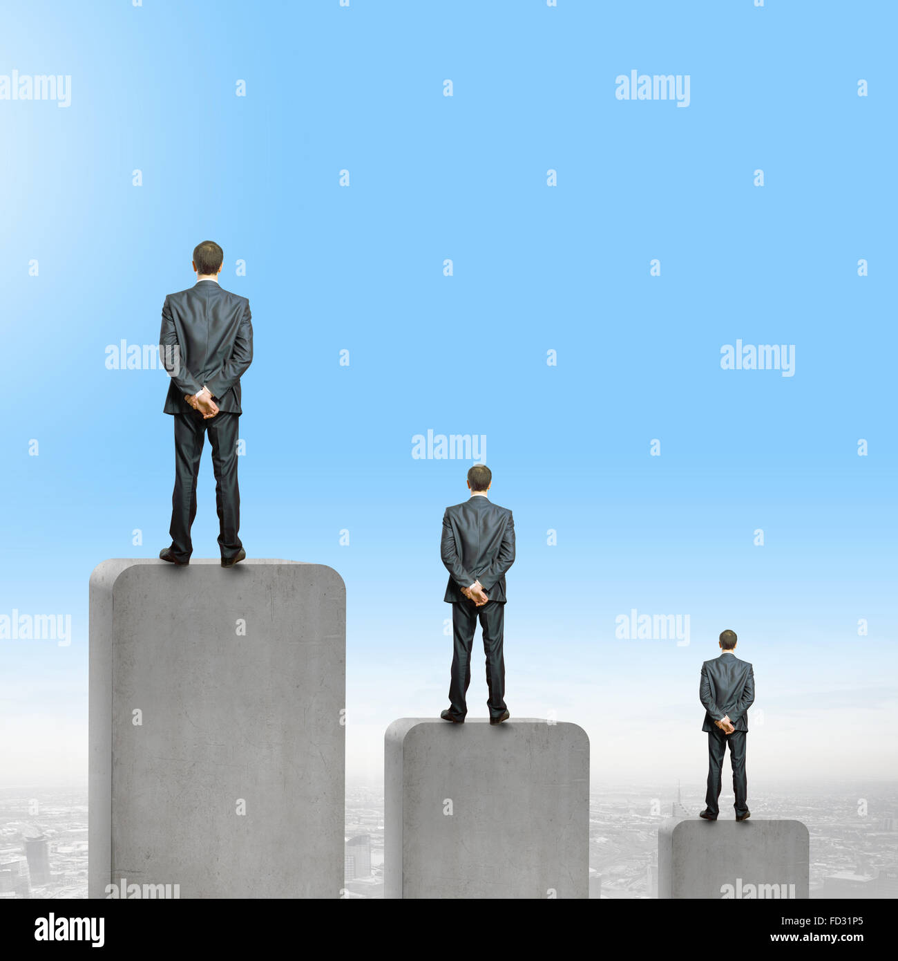 Rear view of three businessman standing on bar Stock Photo - Alamy