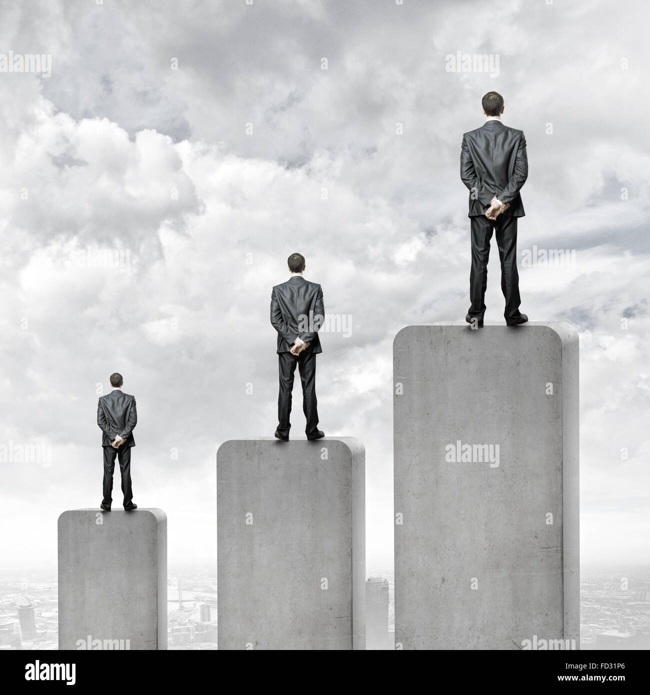 Rear view of three businessman standing on bar Stock Photo - Alamy