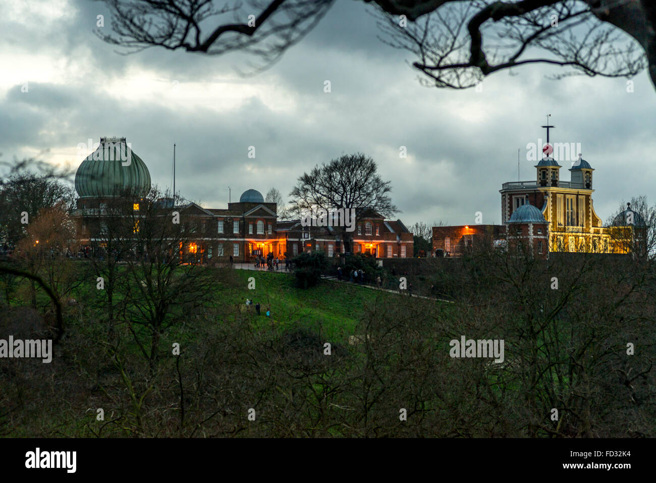Evening view of Greenwich Observatory at Greenwich park, London Stock ...