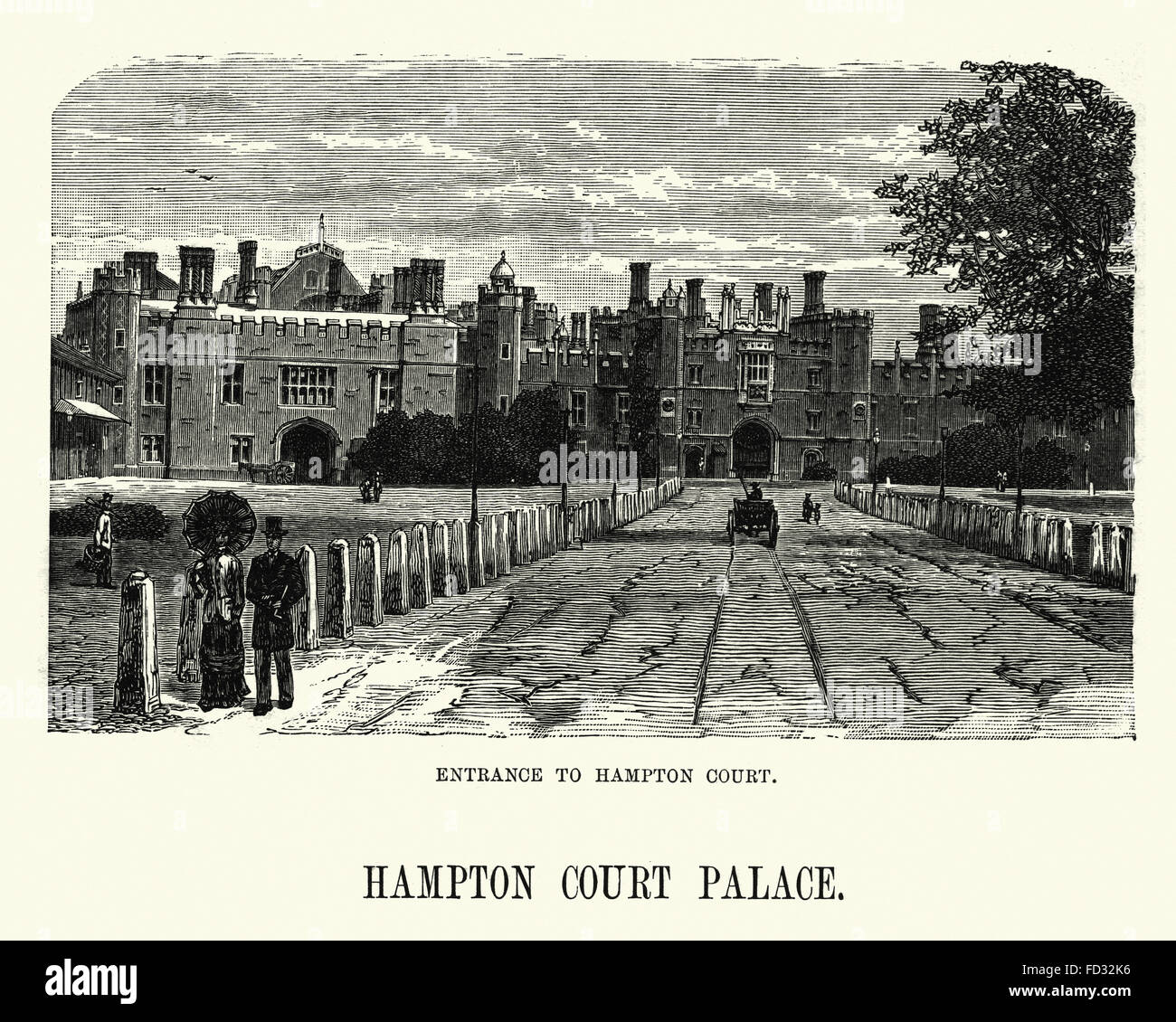 Vintage engraving of Hampton Court Palace, London, England. 1893 Stock ...