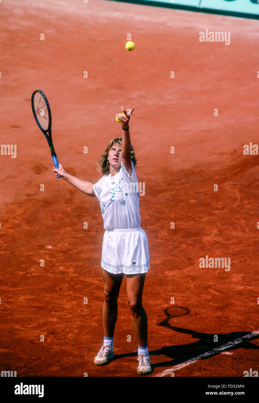 Steffi Graf (GER) competing at the 1988 French Open in the year she won ...