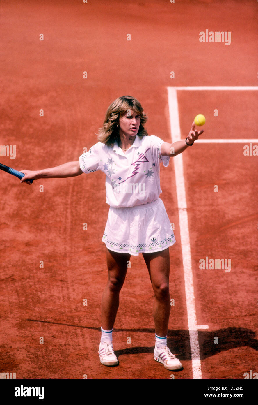 Steffi Graf (GER) competing at the 1988 French Open in the year she won ...