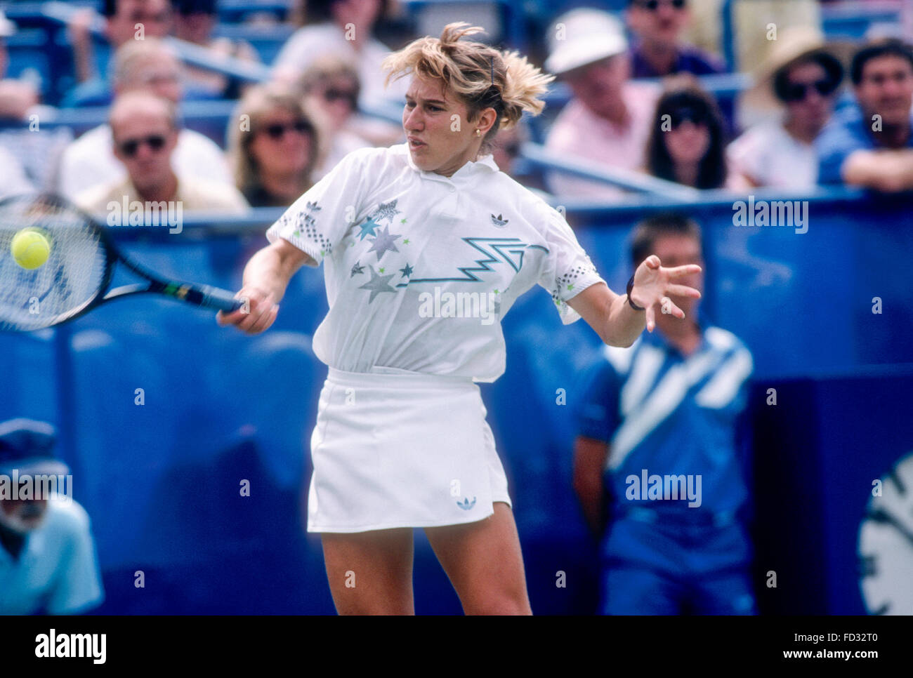 Steffi Graf (GER) competing at the 1988 US Open in the year she won the ...