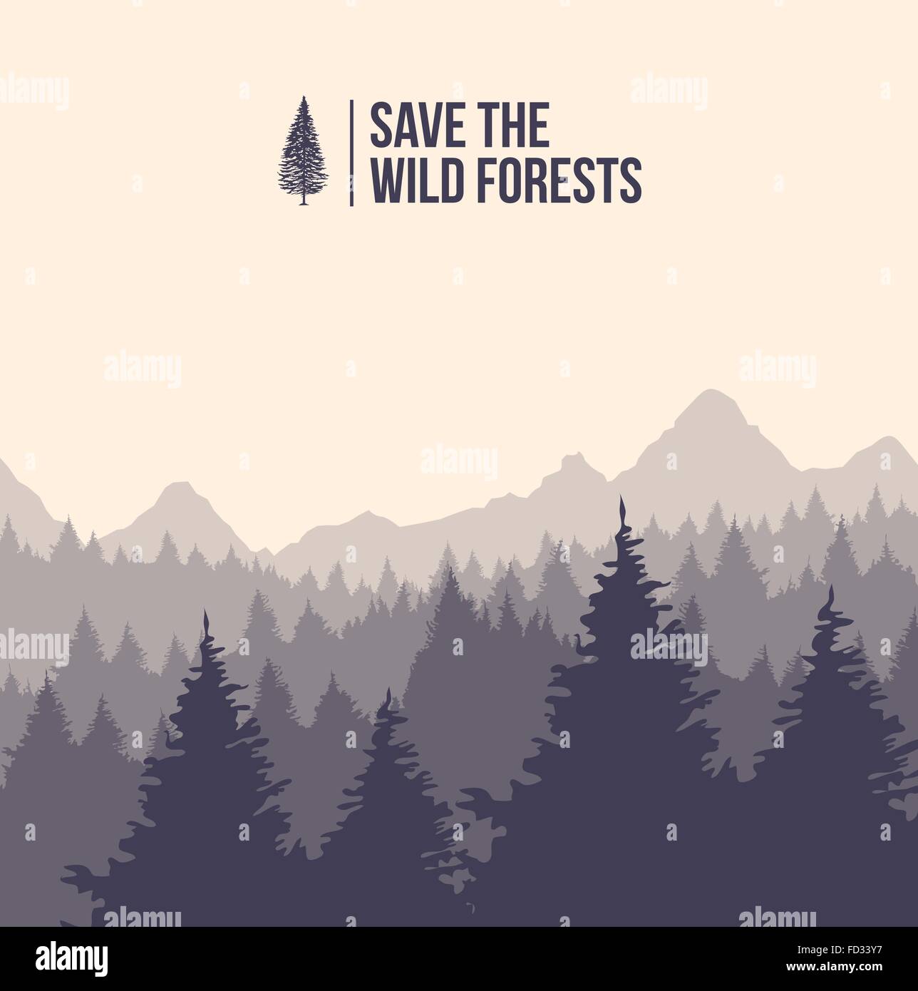 Save the wild forests concept illustration with winter tree landscape ...