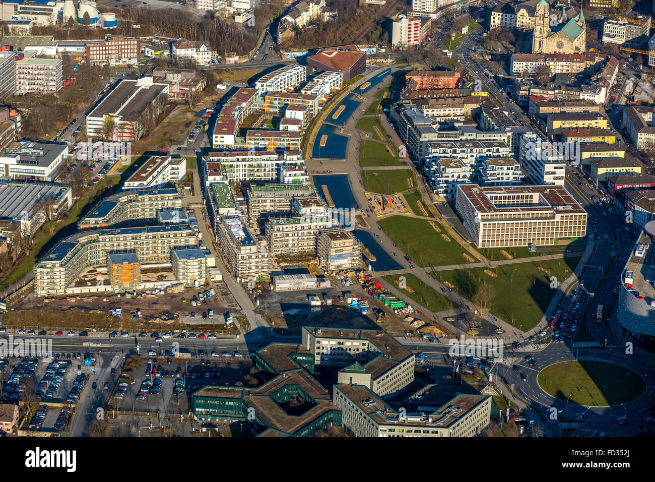 Aerial view, green center Essen between Berliner Platz and University ...