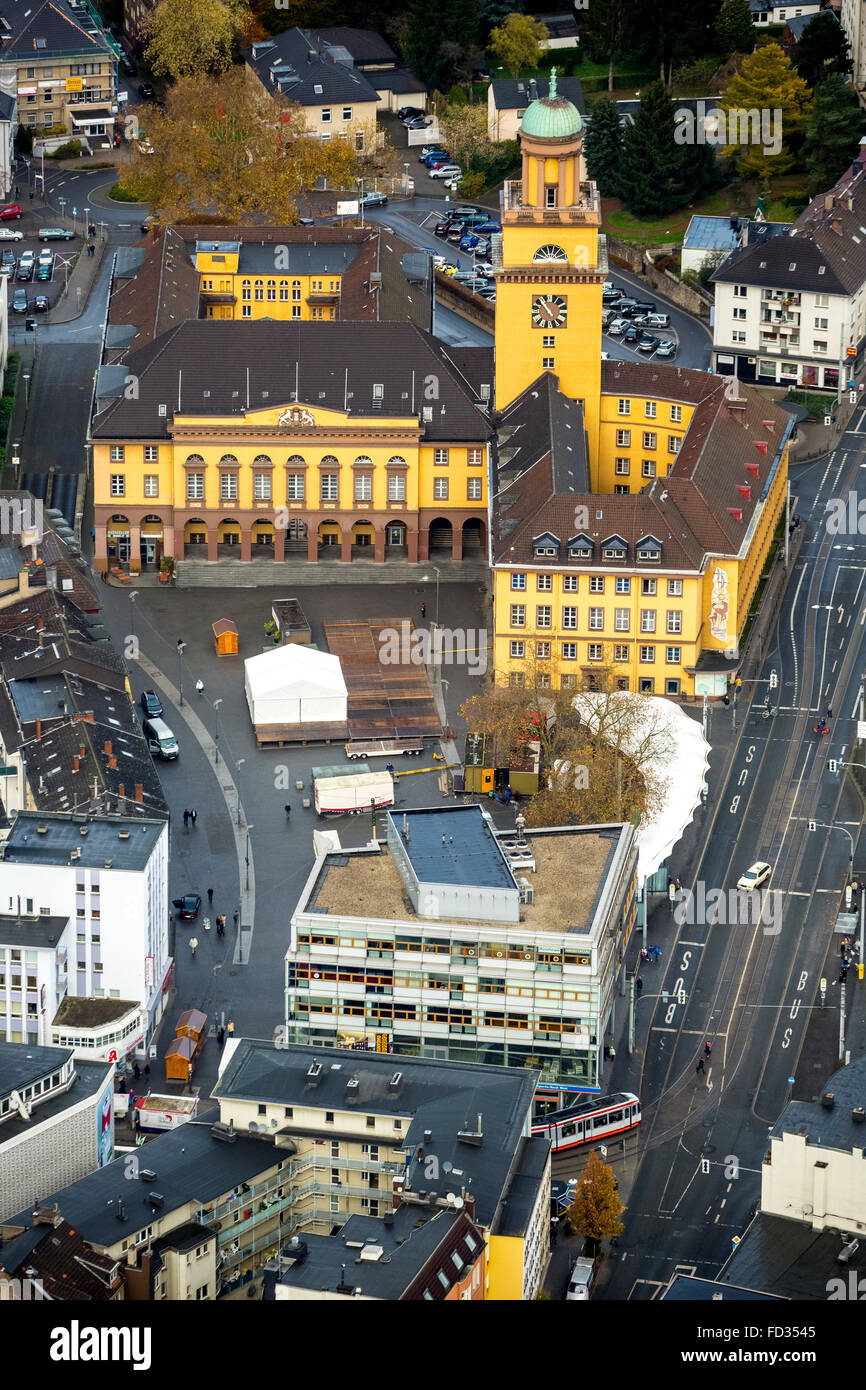 Aerial view, the Town Hall Witten with marketplace, Witten, Ruhr Area ...