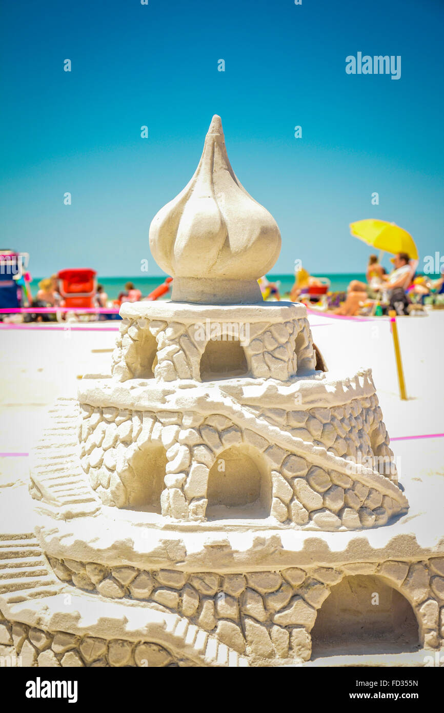 An elaborate sandcastle constructed during a competition at Siesta Key ...