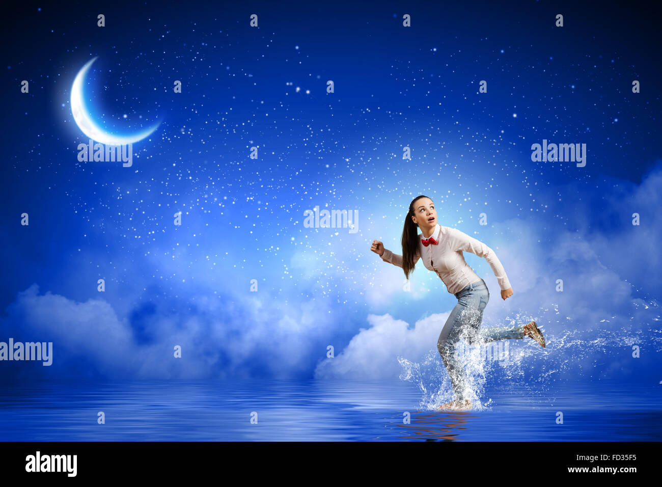 Woman running scared night hi-res stock photography and images - Alamy