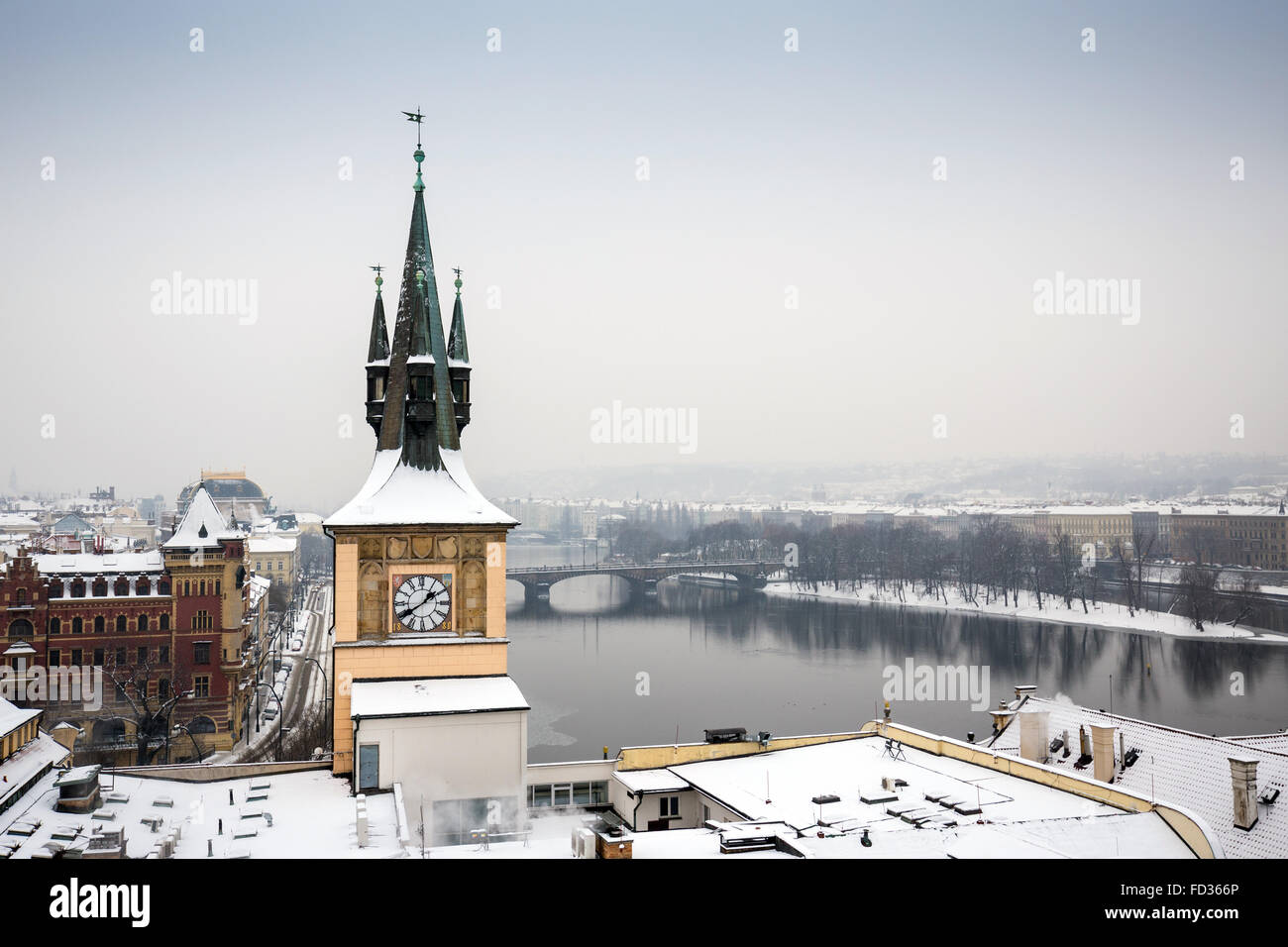 Prague, Czech Republic. View over rooftops from Malostranska Mostecka ...