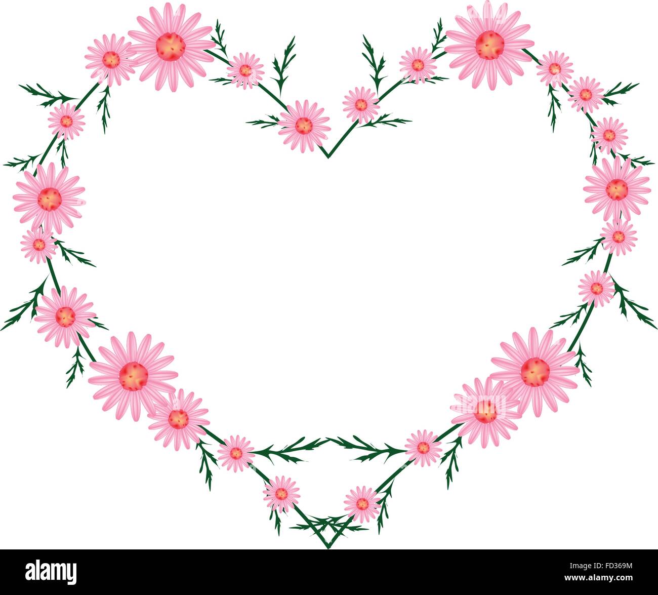 Love Concept, Illustration of Fresh Pink Daisy Flowers Forming in Heart ...