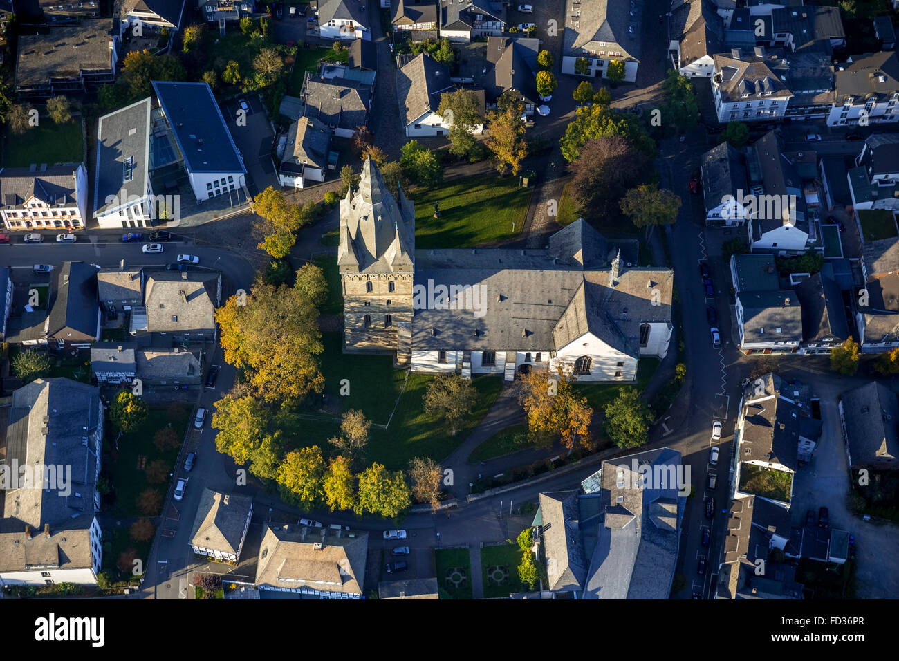 Aerial view, Brilon city center with Provost Church, Brilon, Sauerland ...