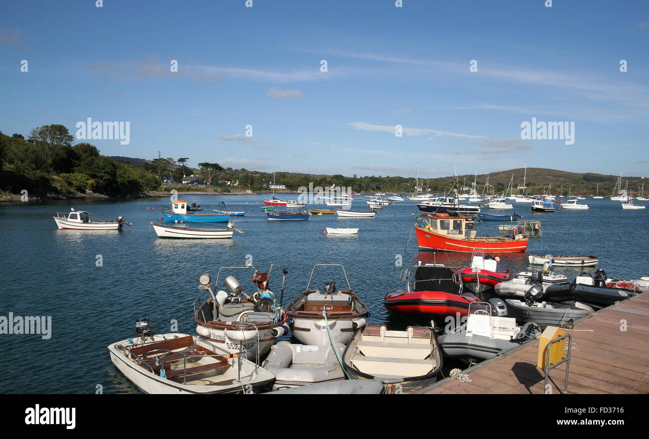Boats moored in an Irish harbour - the harbour at Schull, County Cork ...