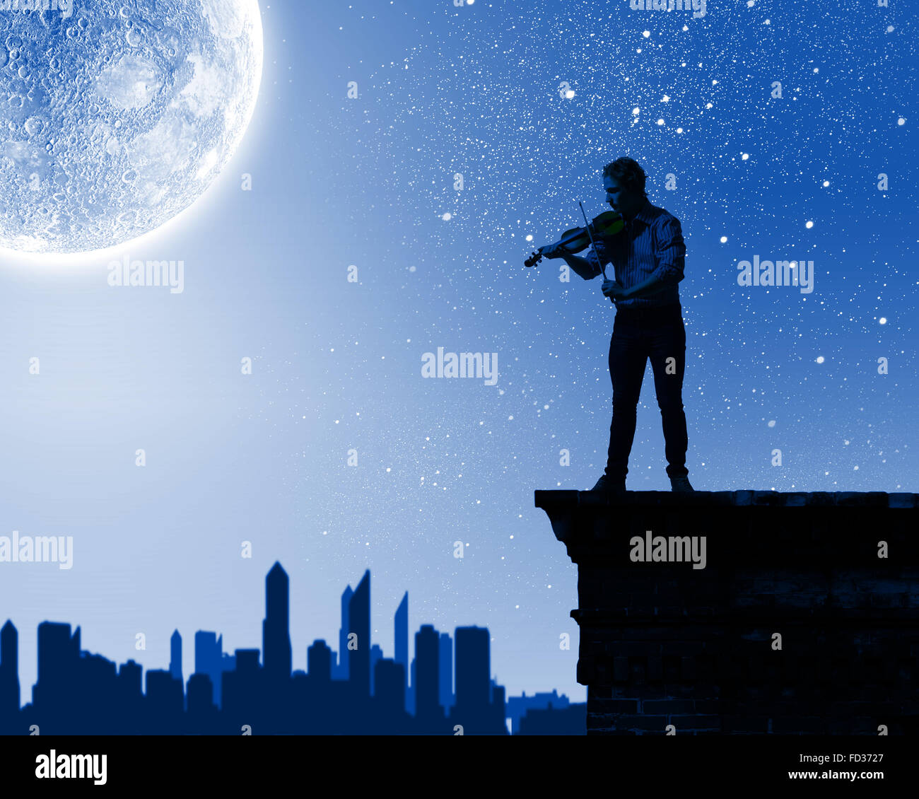 Young man playing violin at night under moon light Stock Photo - Alamy