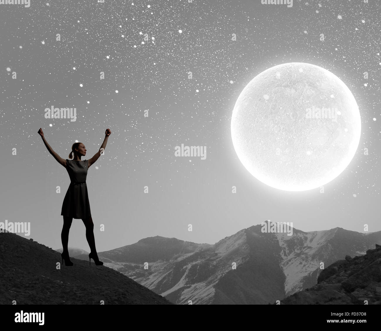 Silhouette woman against full moon hi-res stock photography and images ...