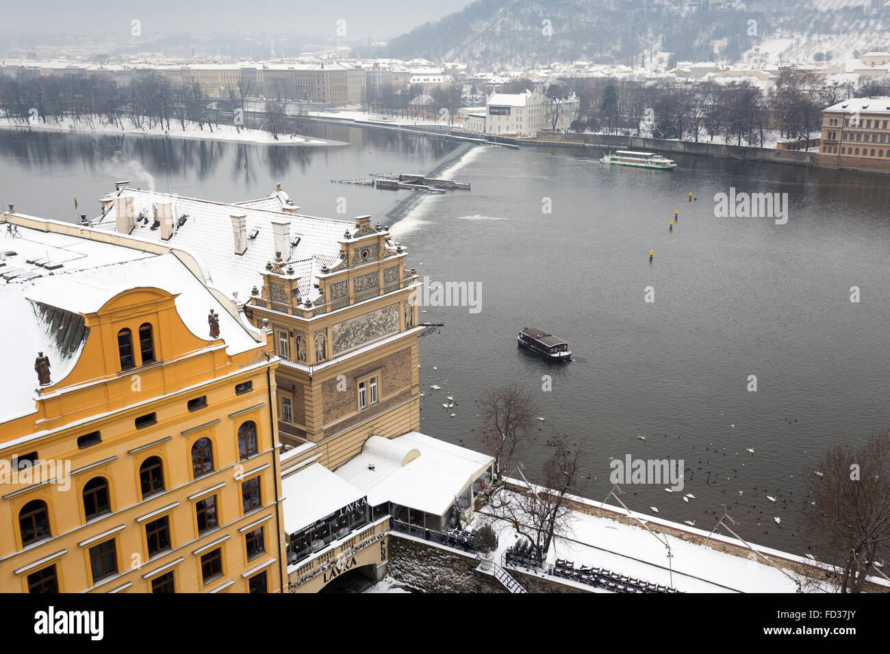 Prague, Czech Republic. View over rooftops from Malostranska Mostecka ...
