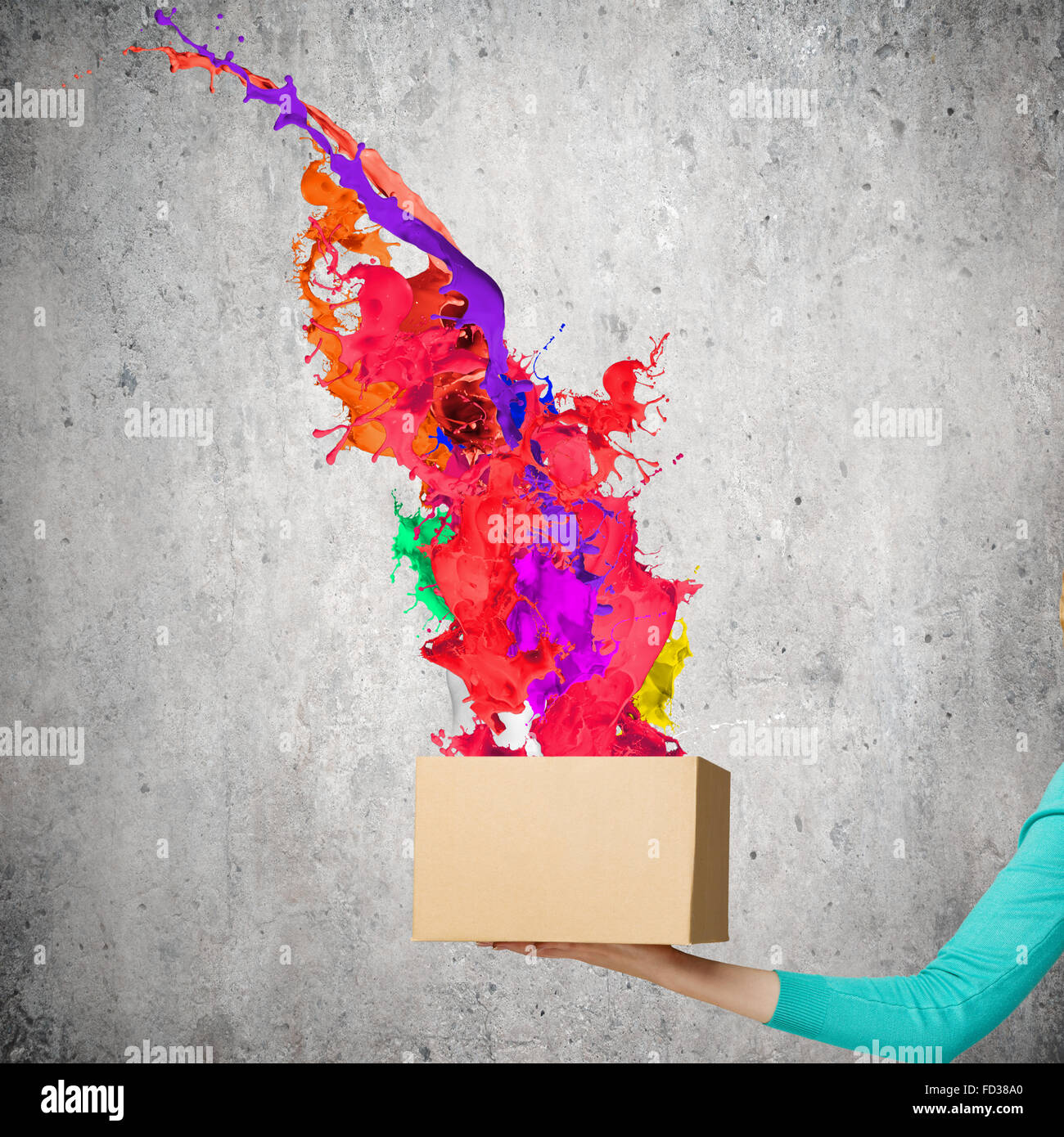 Close up of woman hand holding carton box Stock Photo - Alamy