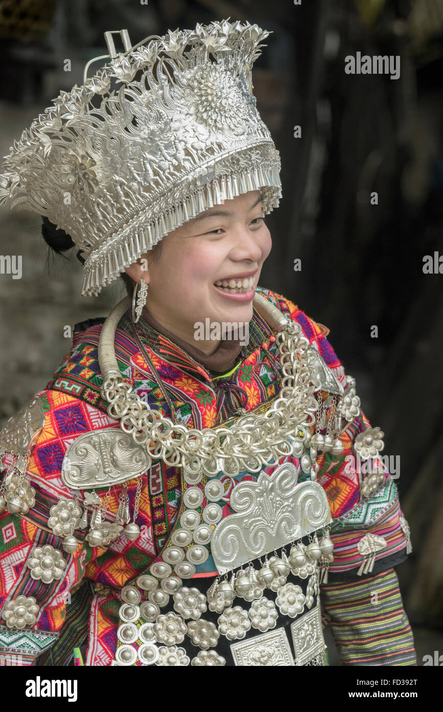 Portrait of a Short Skirt Miao woman in traditional attire #1, Datang ...