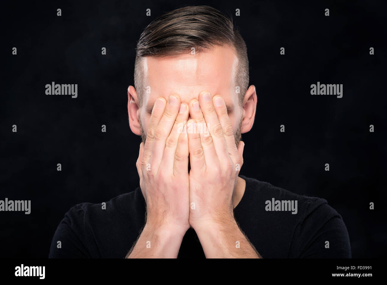 Person covers face hands hi-res stock photography and images - Alamy