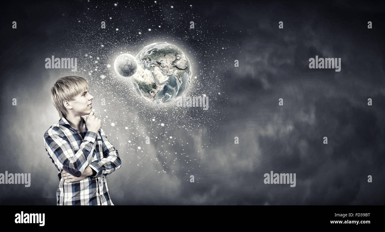 Young handsome man in casual thinking over something. Elements of this ...