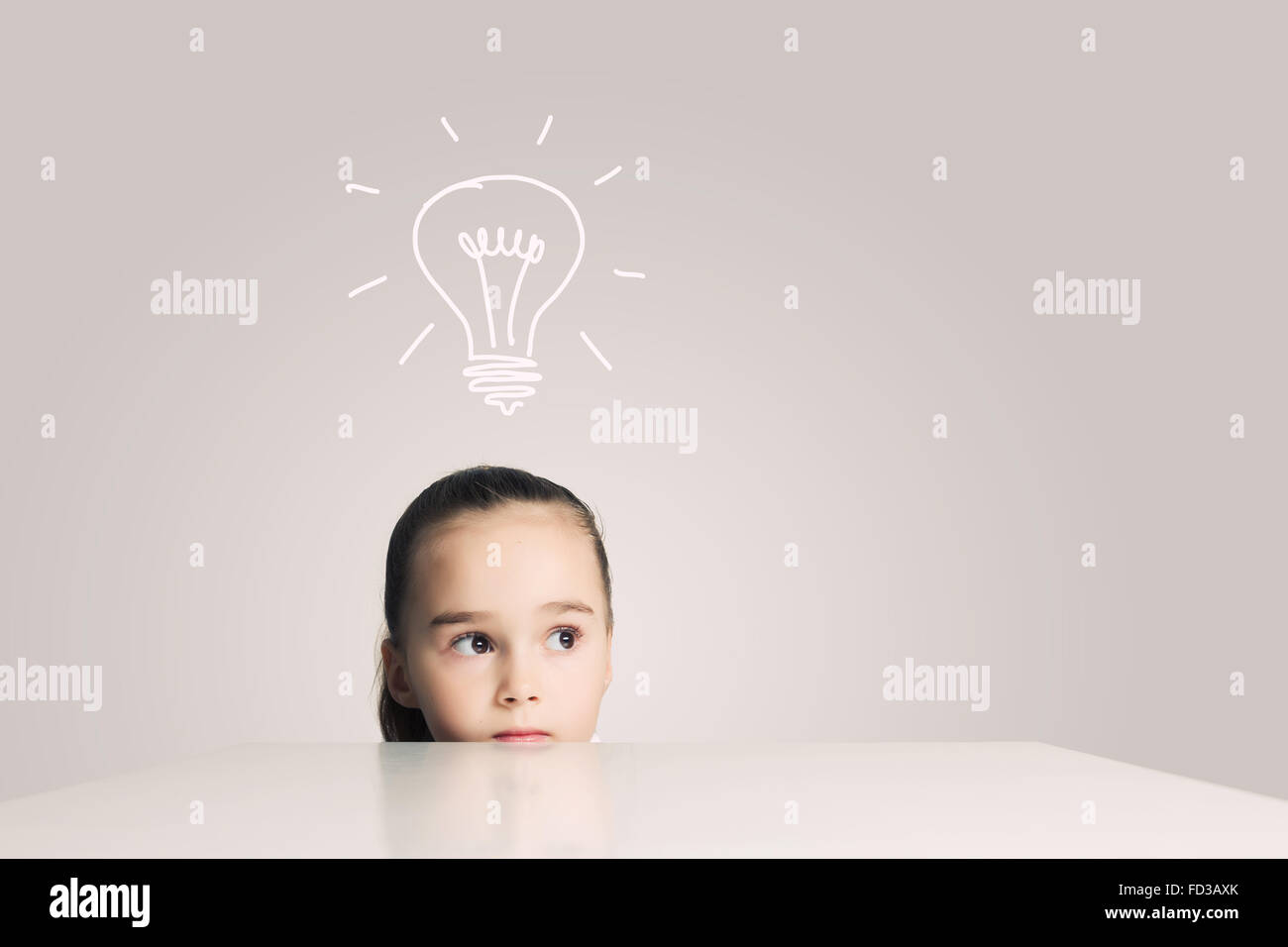 Little cute school girl and electric bulb Stock Photo - Alamy