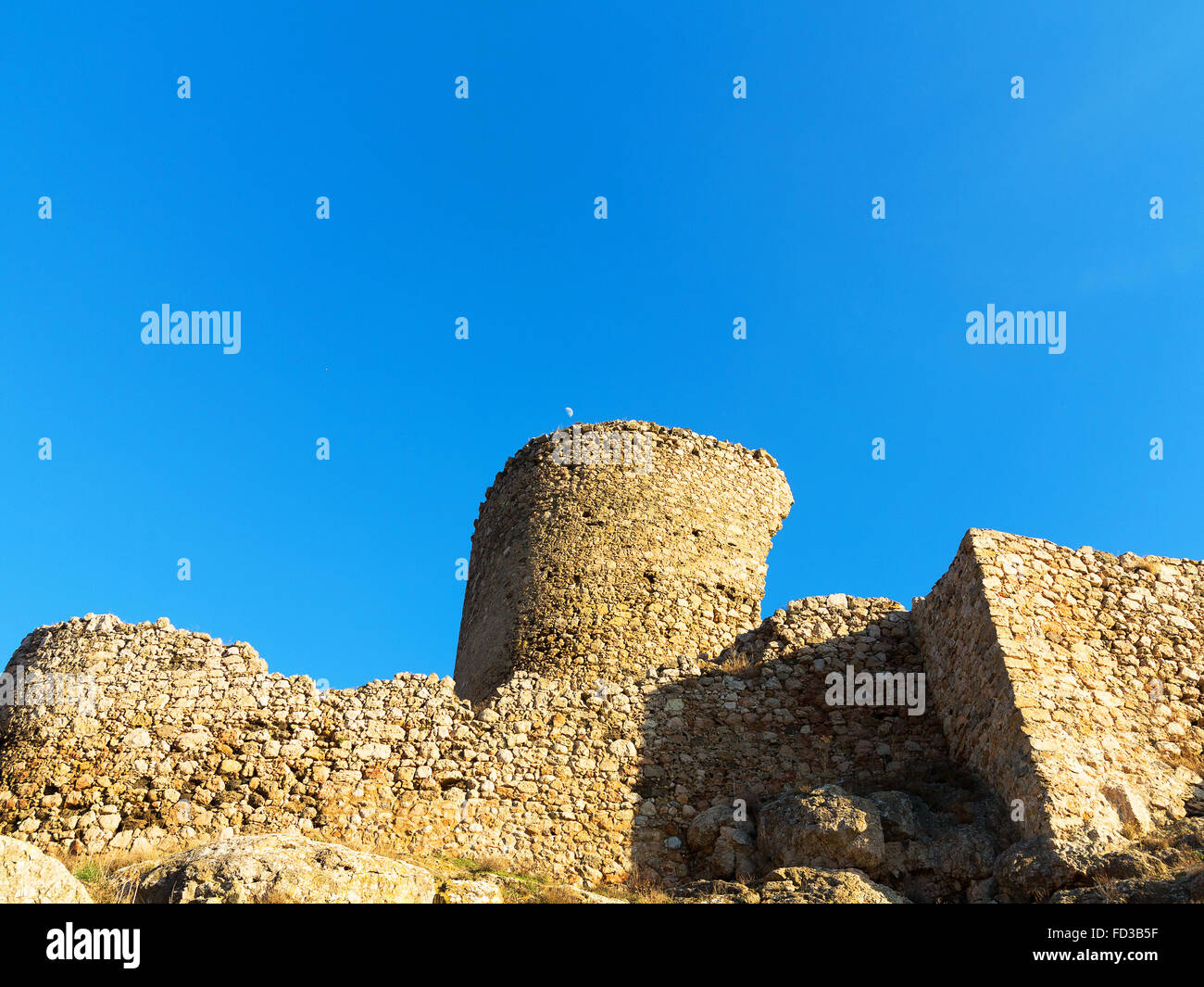 The crumbling ruins of the old fort on the top of Crimean mountains in ...