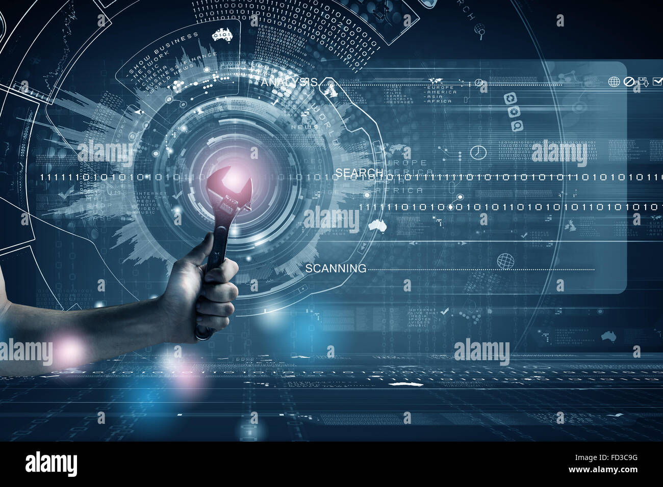 Close up of hand with wrench fixing mechanism Stock Photo - Alamy