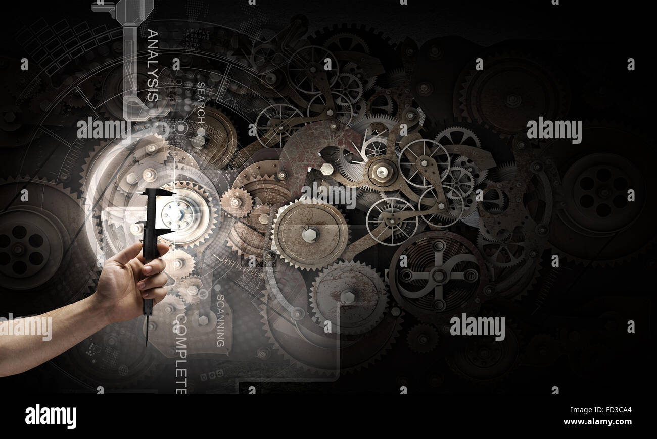 Close up of hand with wrench fixing mechanism Stock Photo - Alamy
