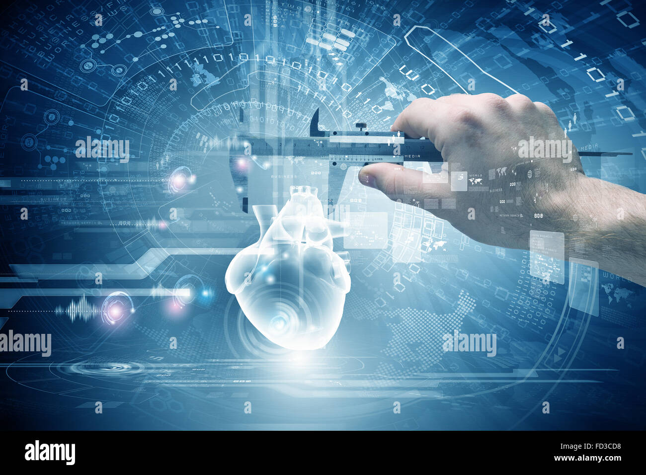 Close up of hand with wrench measuring human heart Stock Photo - Alamy