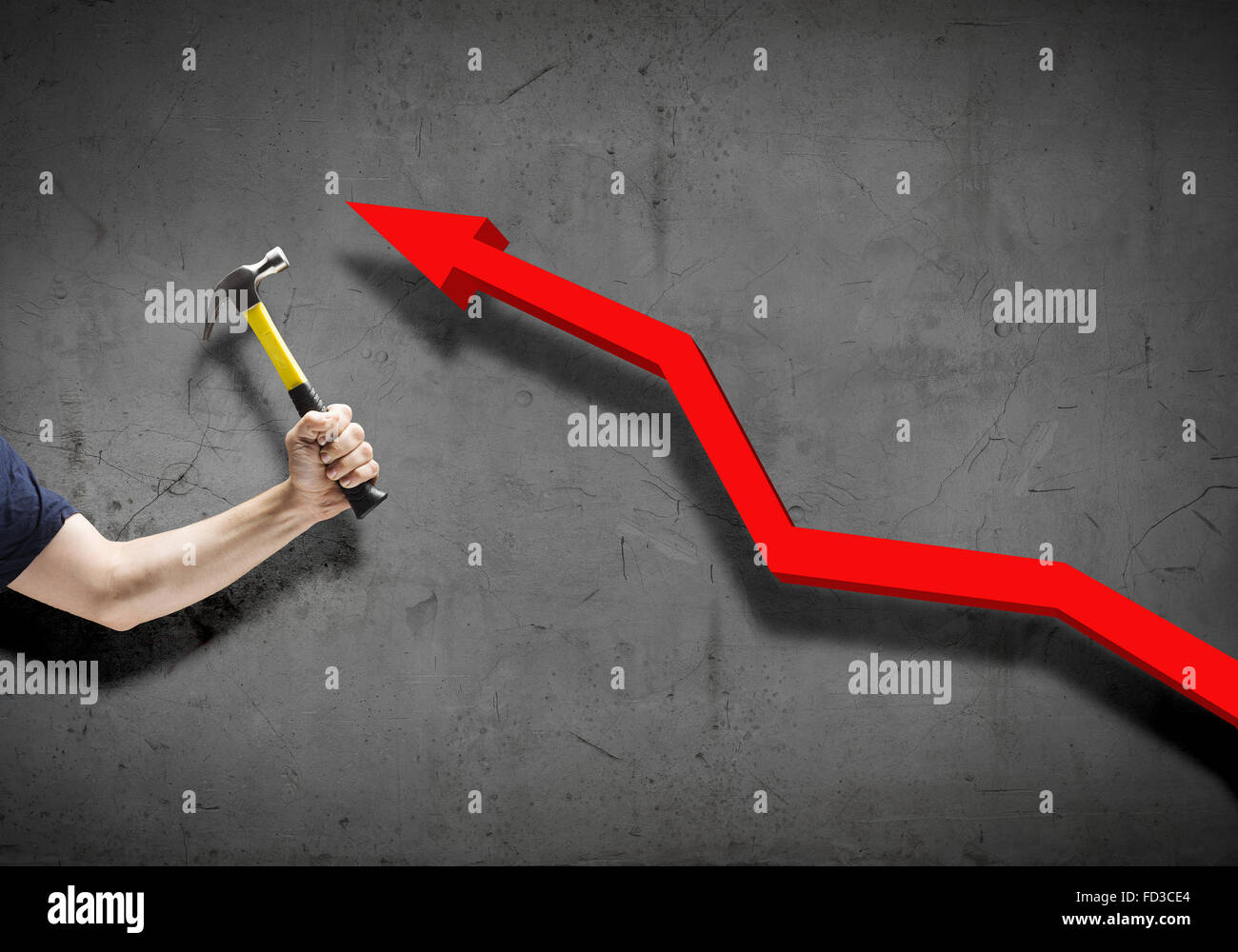 Close up of hammer in human hand breaking increasing graph Stock Photo ...