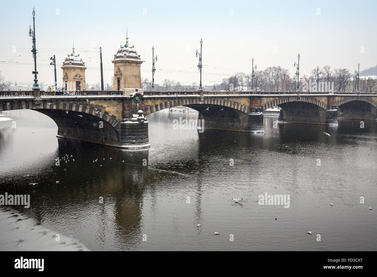 Legion Bridge (Most Legii) and River Vltava in Prague in the winter ...