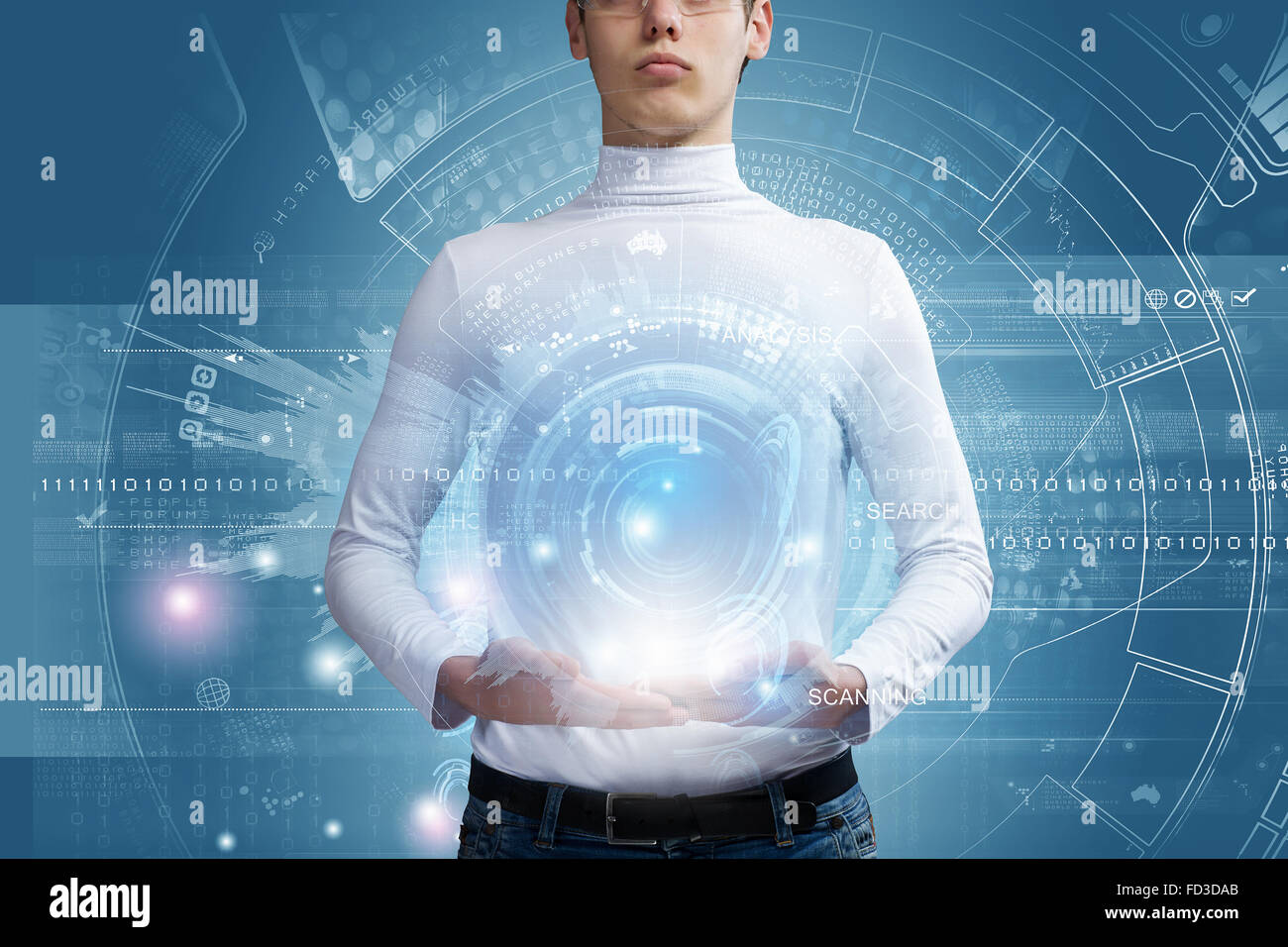 Young man holding digital Earth planet in hands Stock Photo - Alamy