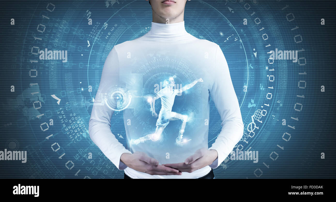 Close up of young man body and digital images of running man Stock ...