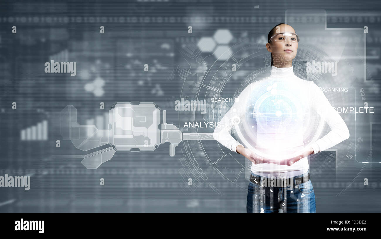 Young woman holding digital Earth planet in hands Stock Photo - Alamy