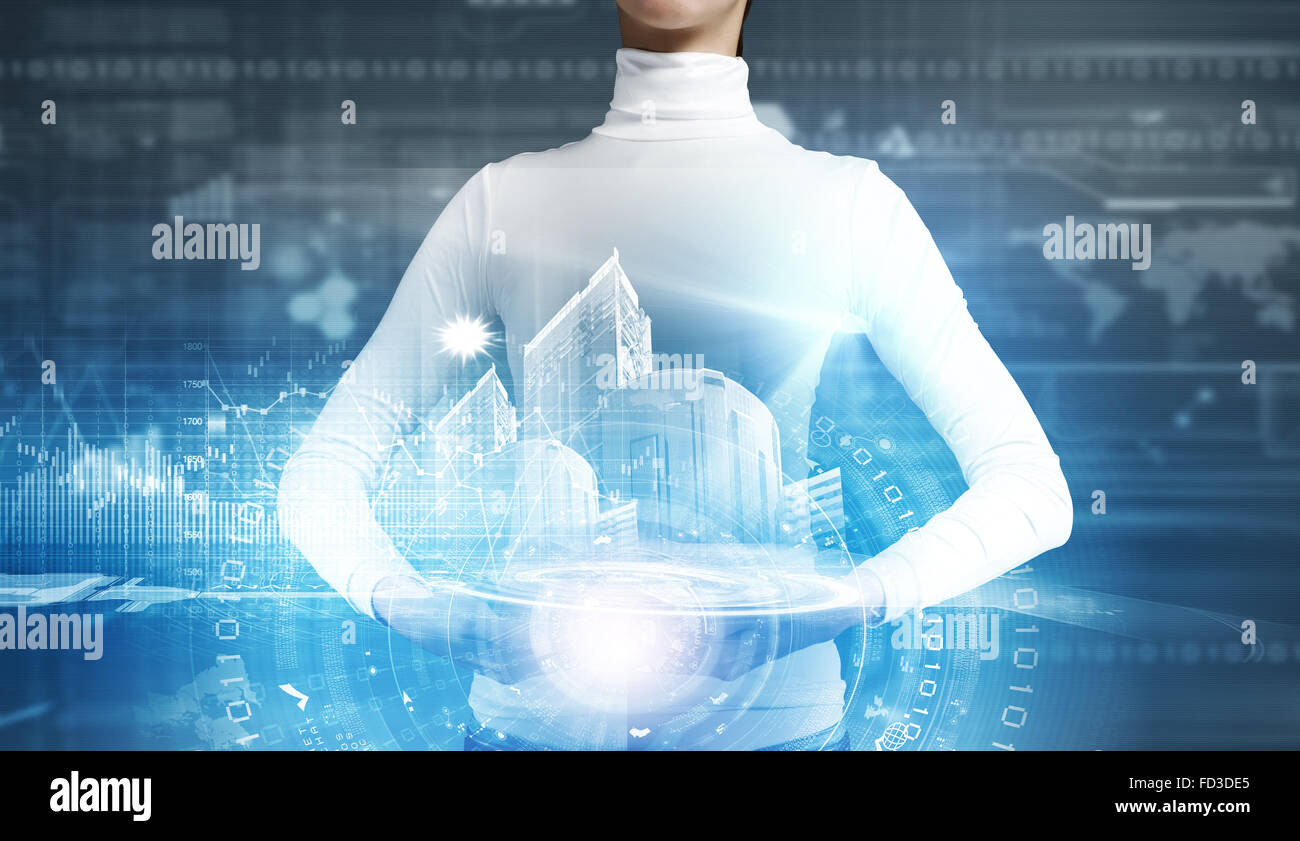 Young woman holding digital Earth planet in hands Stock Photo - Alamy