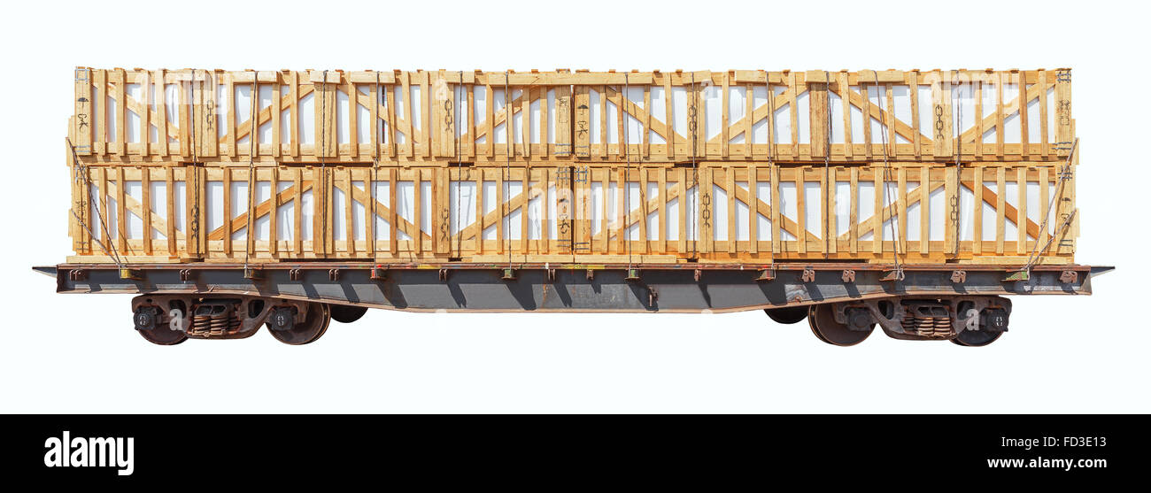 Loaded freight carriage isolated on white background Stock Photo - Alamy