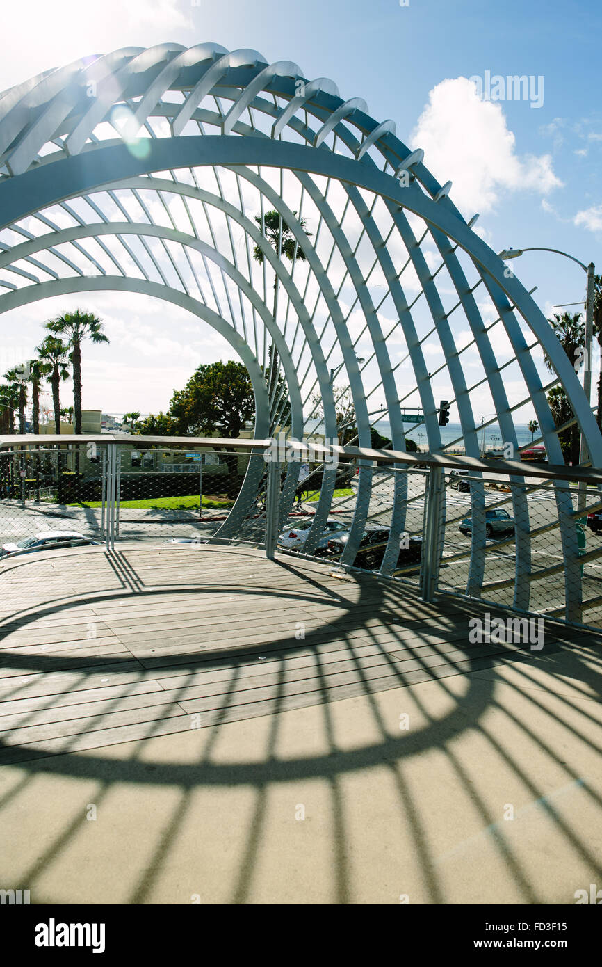 Artistic structures dot the landscape in Tongva Park. Santa Monica ...