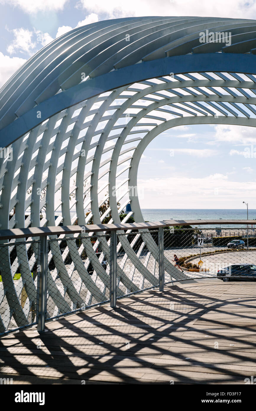 Artistic structures dot the landscape in Tongva Park. Santa Monica ...