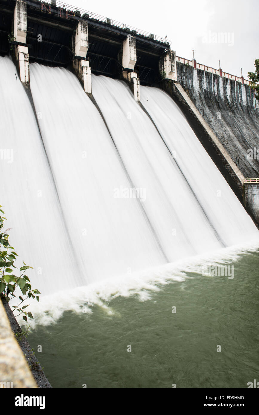 Water rushing with speed through the water gates in Neyyar dam at ...