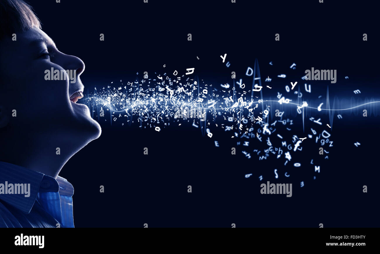 Side view of boy of school age and voice coming out of his mouth Stock ...