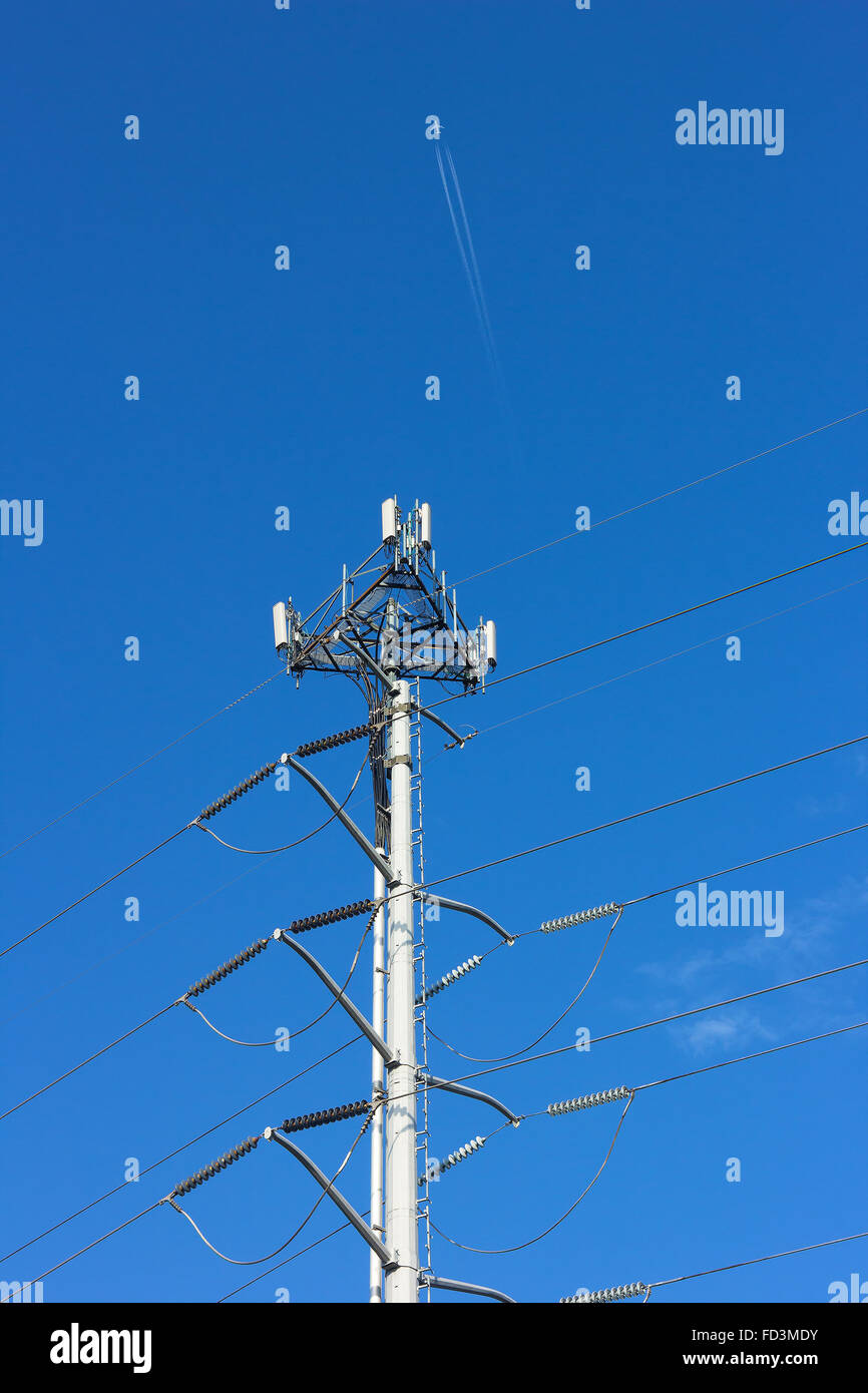 Communication and power lines Stock Photo - Alamy