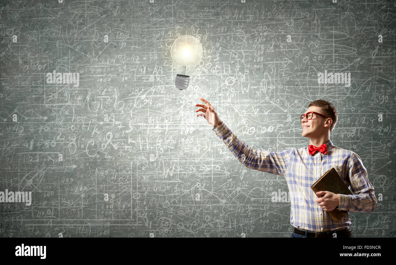 Young funny science man in red glasses Stock Photo - Alamy