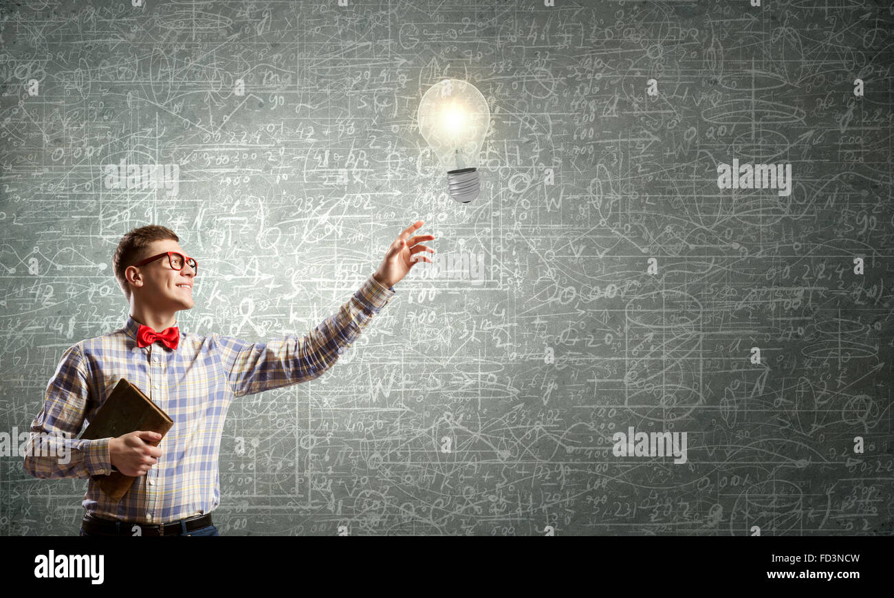 Young funny science man in red glasses Stock Photo - Alamy