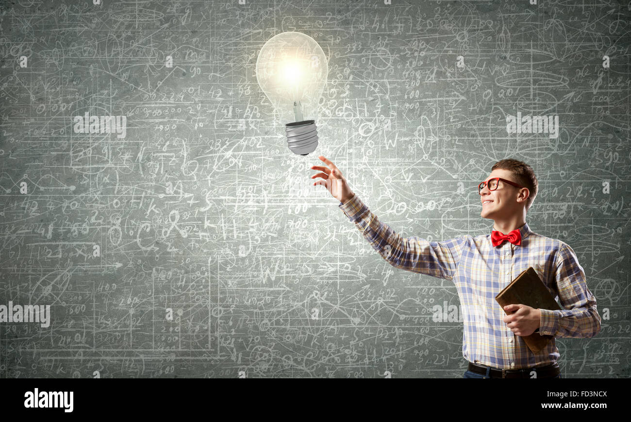 Young funny science man in red glasses Stock Photo - Alamy