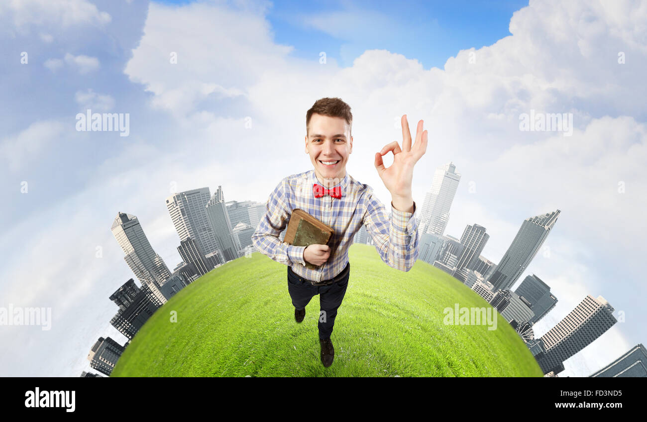 Young funny science man in red glasses Stock Photo - Alamy