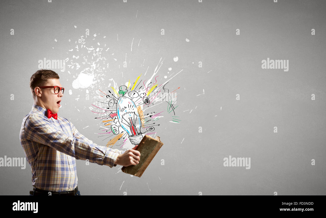 Young funny science man in red glasses Stock Photo - Alamy