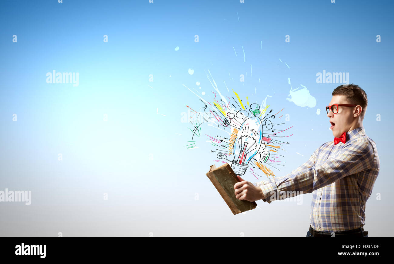 Young funny science man in red glasses Stock Photo - Alamy